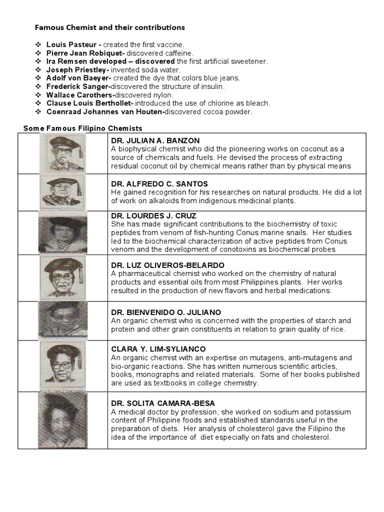 Famous Chemist and Their Contributions | PDF | Organic Chemistry ...