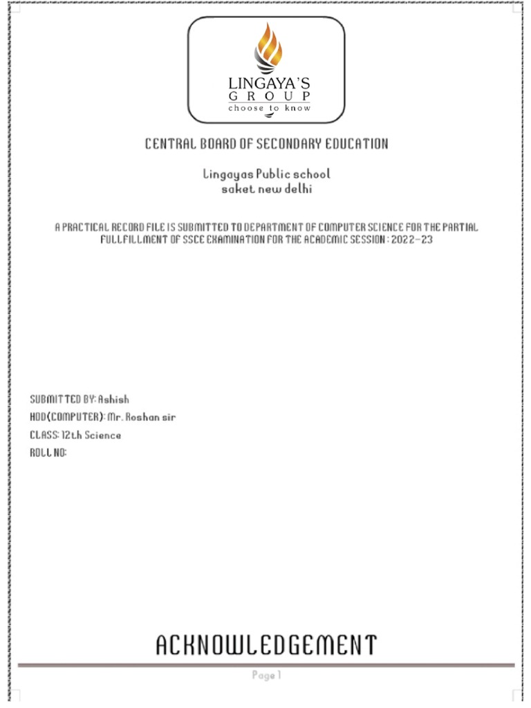 Computer Science Practical File | PDF