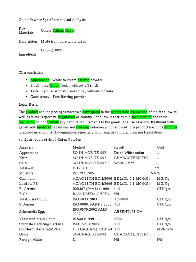 White Onion Powder | PDF | Onion | Food And Drink