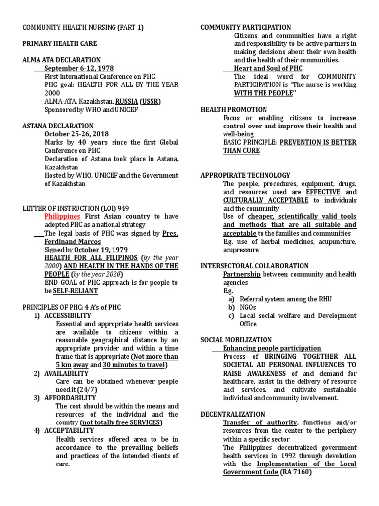 Community Health Nursing (Part 1) | PDF | Vaccines | Health Care