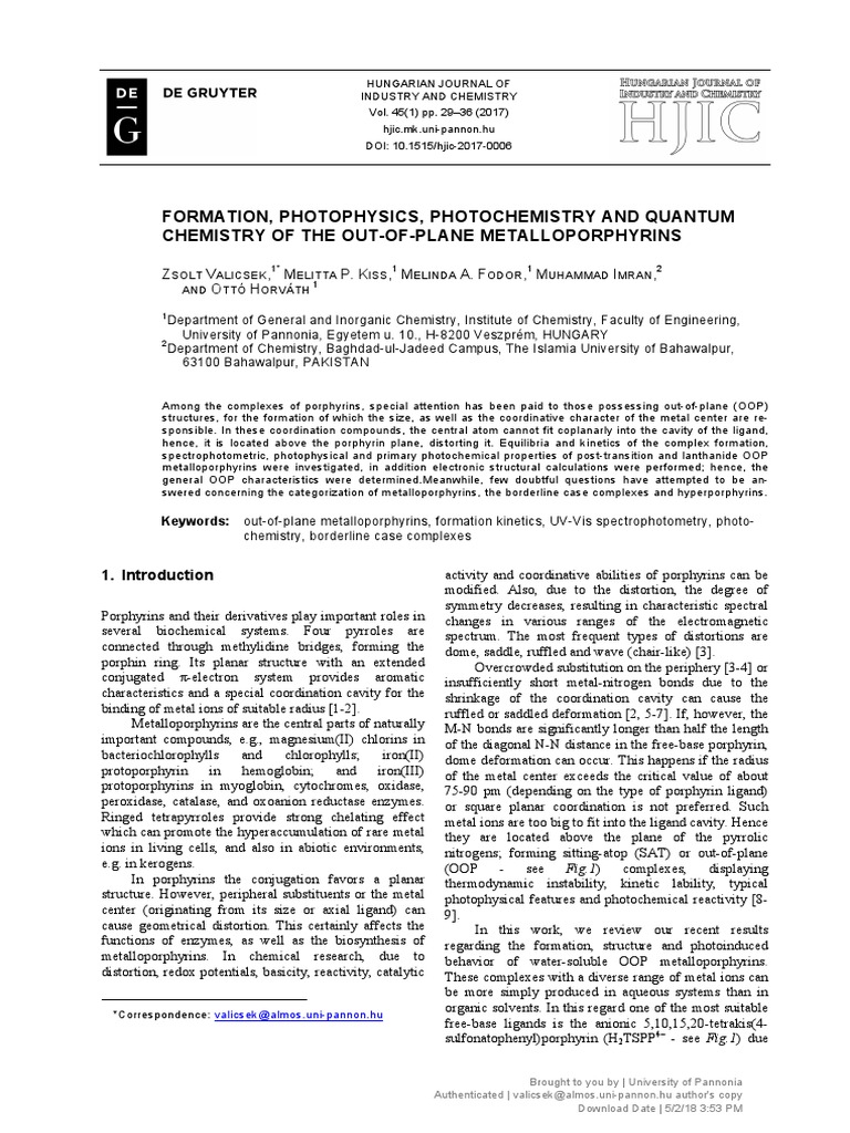 Formation, Photophysics, Photochemistry and Quantum Chemistry of The ...