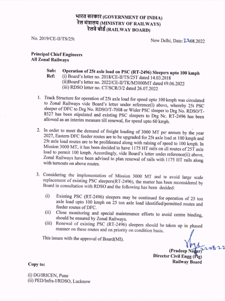 (All PCE-DG-IRICEN-PED-Infra-RDSO) Operation of 25t Axle Load On PSC ...