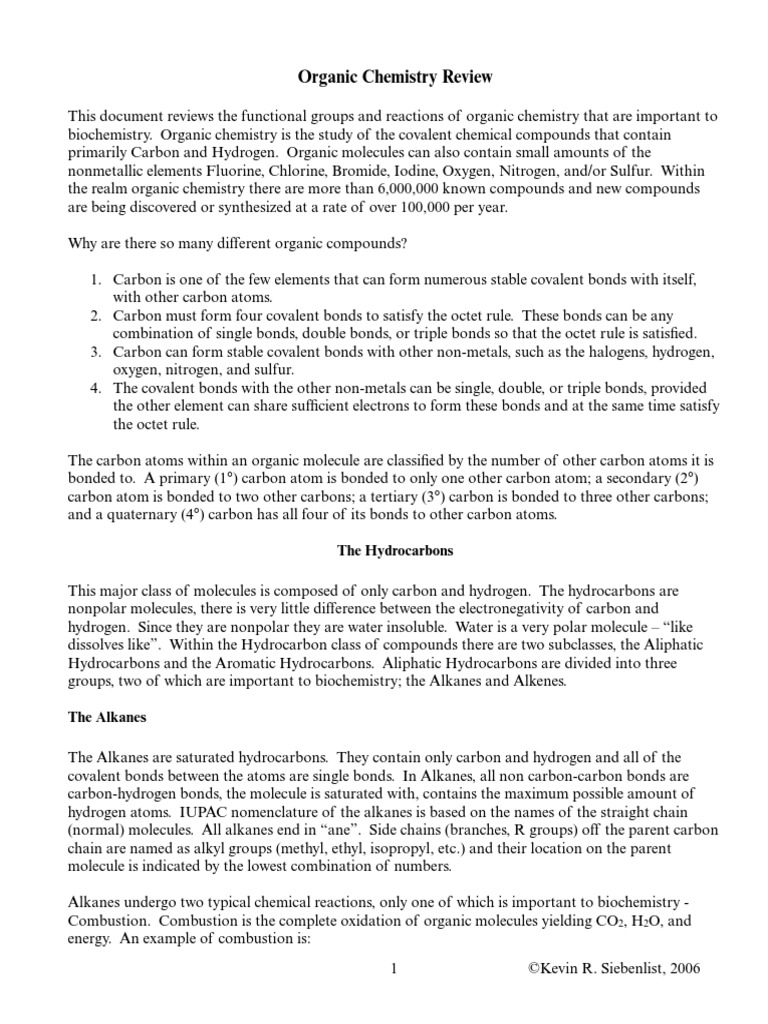 Review of Organic Chemistry | PDF
