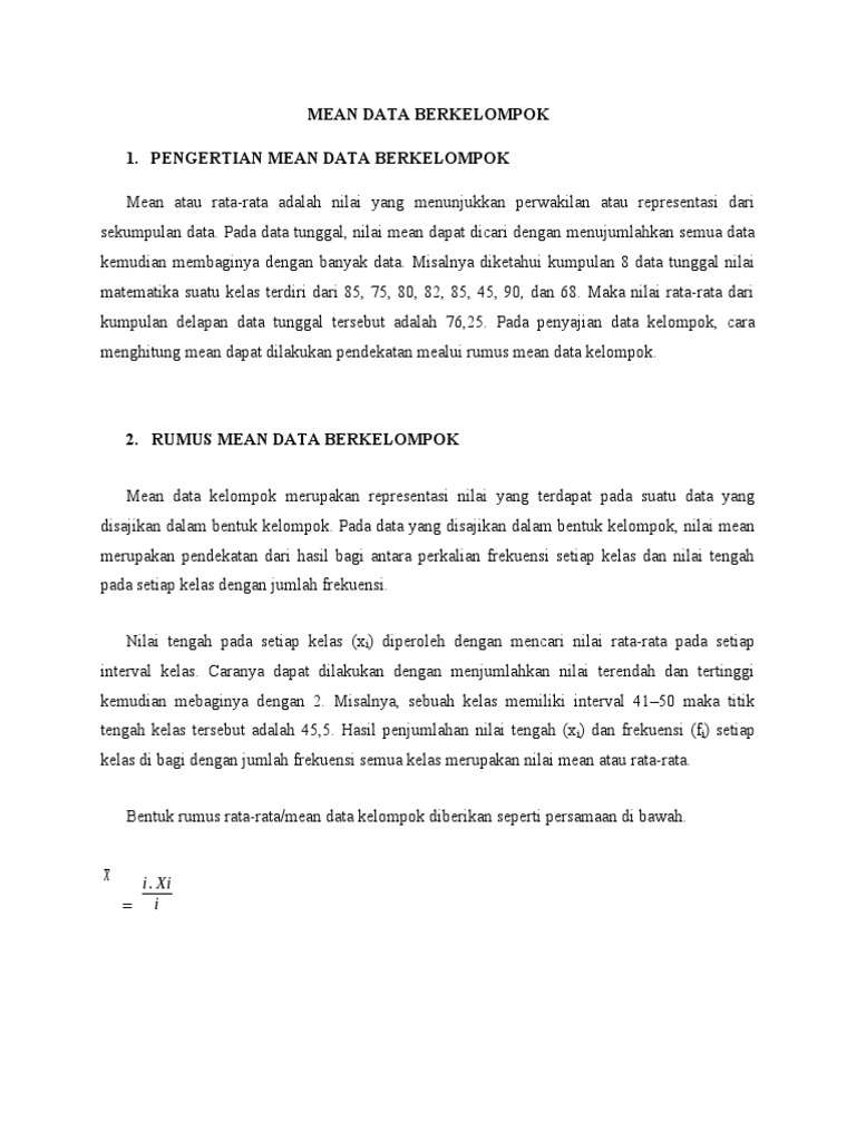 Mean Data Berkelompok | PDF