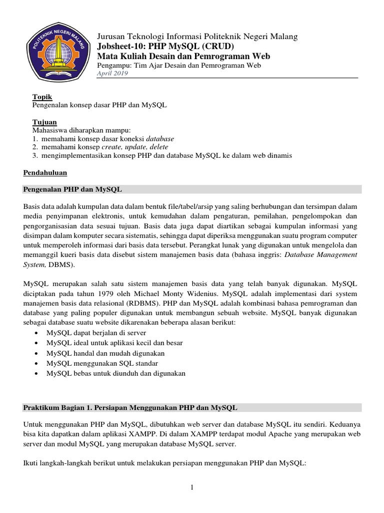 Panduan PHP MySQL CRUD Praktikum | PDF