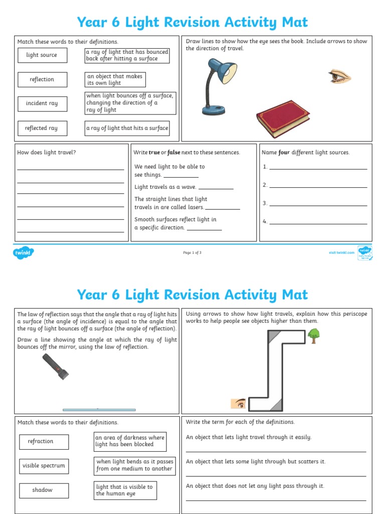 T SC 2550162 ks2 Year 6 Light Revision Activity Mat - Ver - 7 | PDF ...