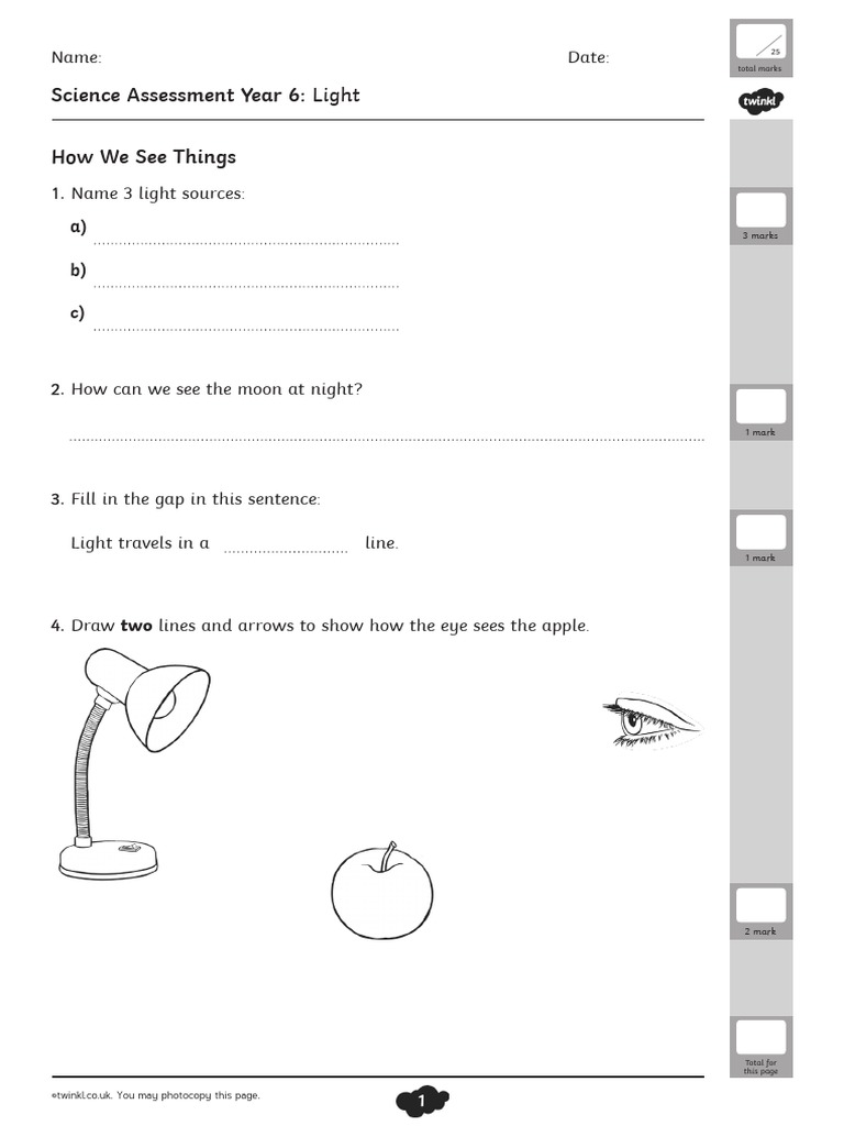 t2 S 912 Y6 Light End of Unit Assessment - Ver - 2 | PDF | Shadow | Light