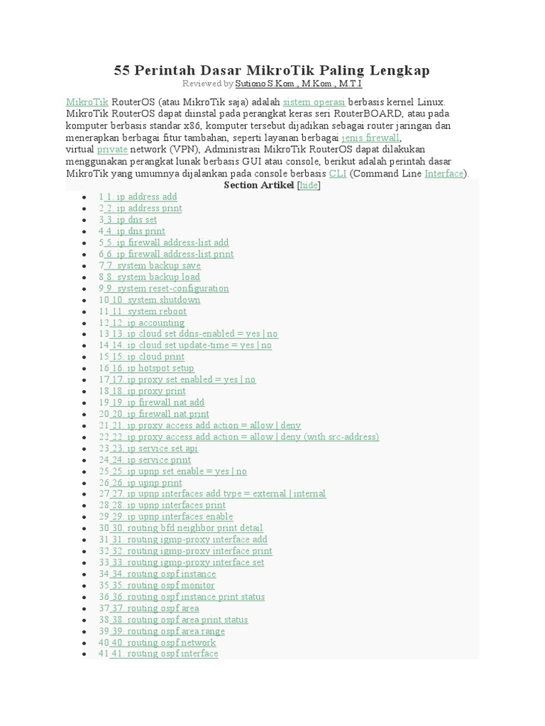 55 Perintah Dasar MikroTik Paling Lengkap | PDF | Proxy Server | Domain Name System