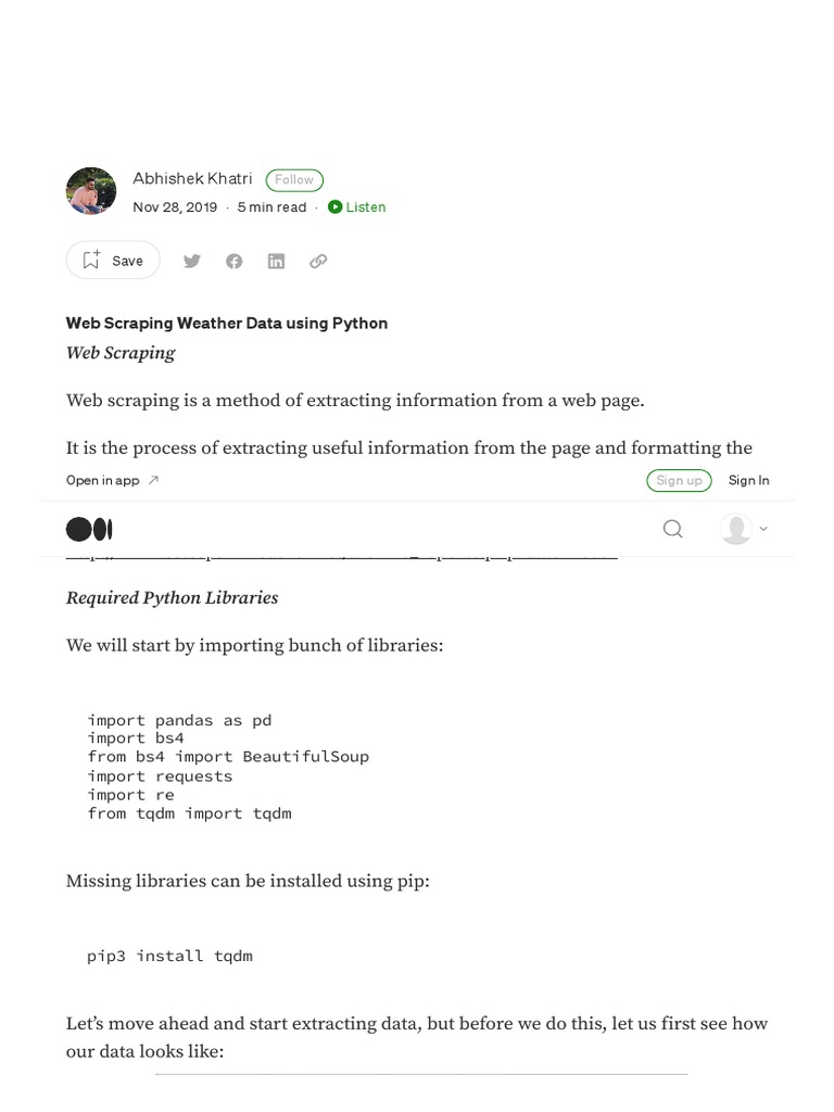 Web Scraping Weather Data Using Python - by Abhishek Khatri - Medium | PDF Web Scraping Weather Data Using Python - by Abhishek Khatri - Medium | PDF