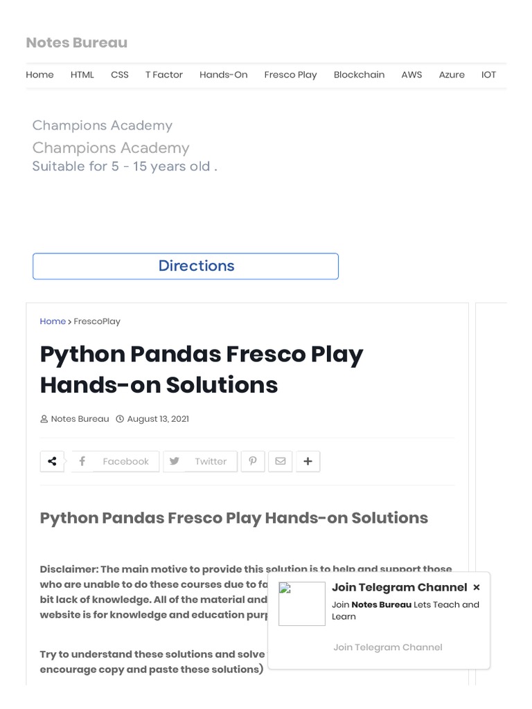 Python Pandas Fresco Play Hands-On Solutions - 17pages | PDF