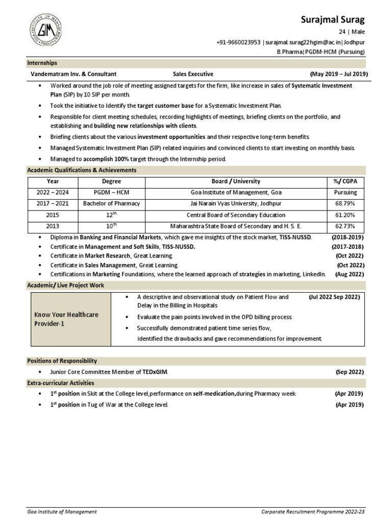 H2022047 - Surajmal Surag - CV - Suraj Surag | PDF