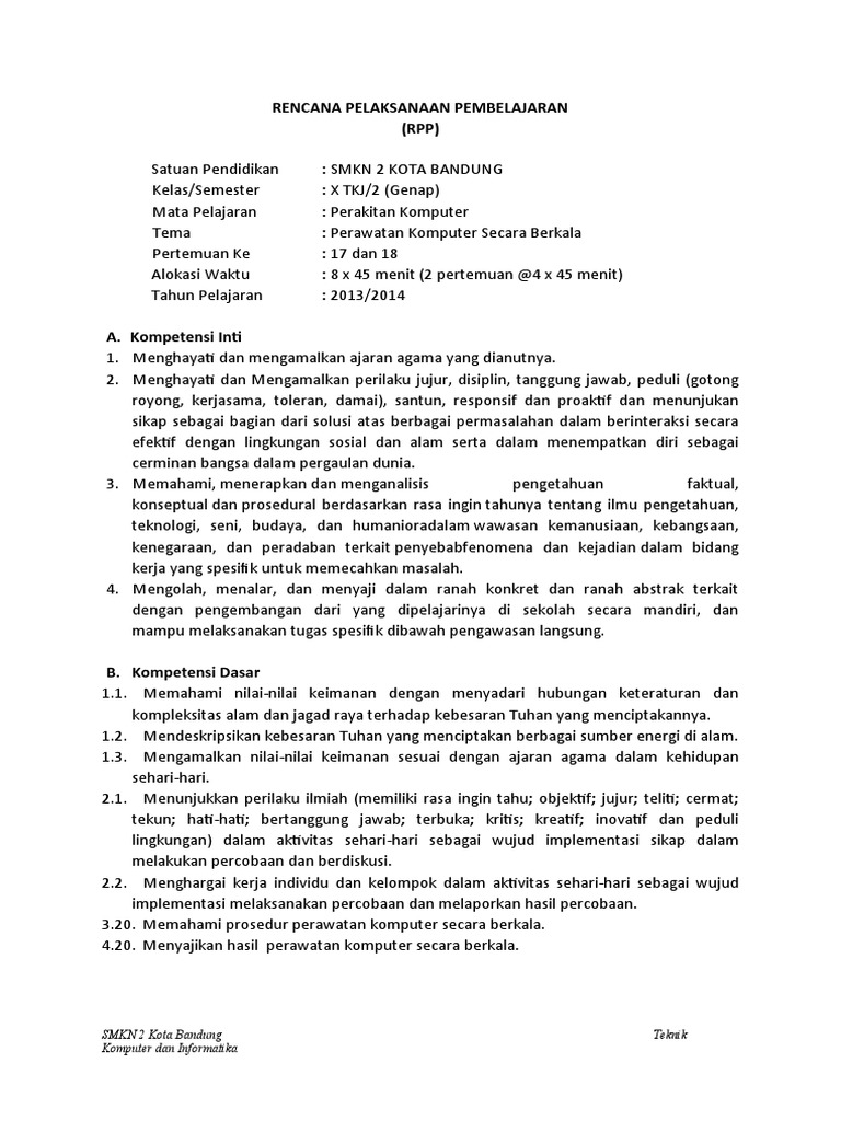 RPP Perakitan Komputer 1 | PDF | Komputer