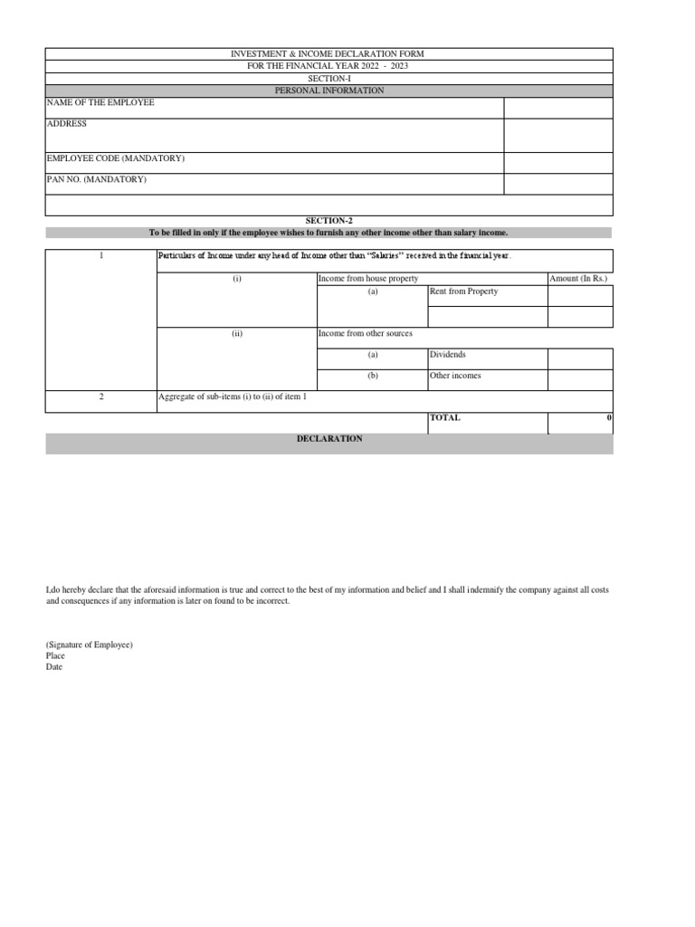 Other Income Declaration Form | PDF