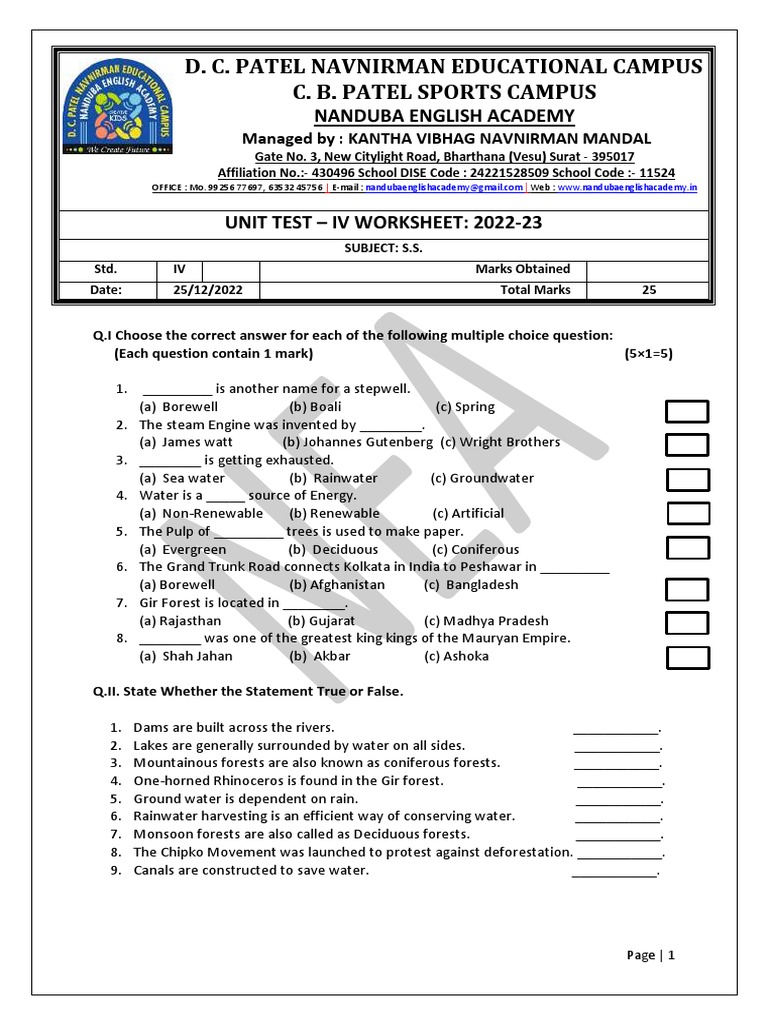 S.S.T WORKSHEET-4 STD - 4th | PDF | Forests | Poaching