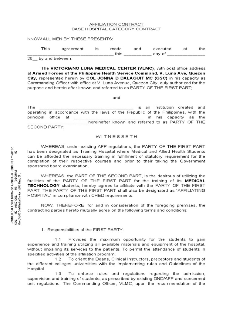 Affiliation Contract | PDF | Hospital | Patient