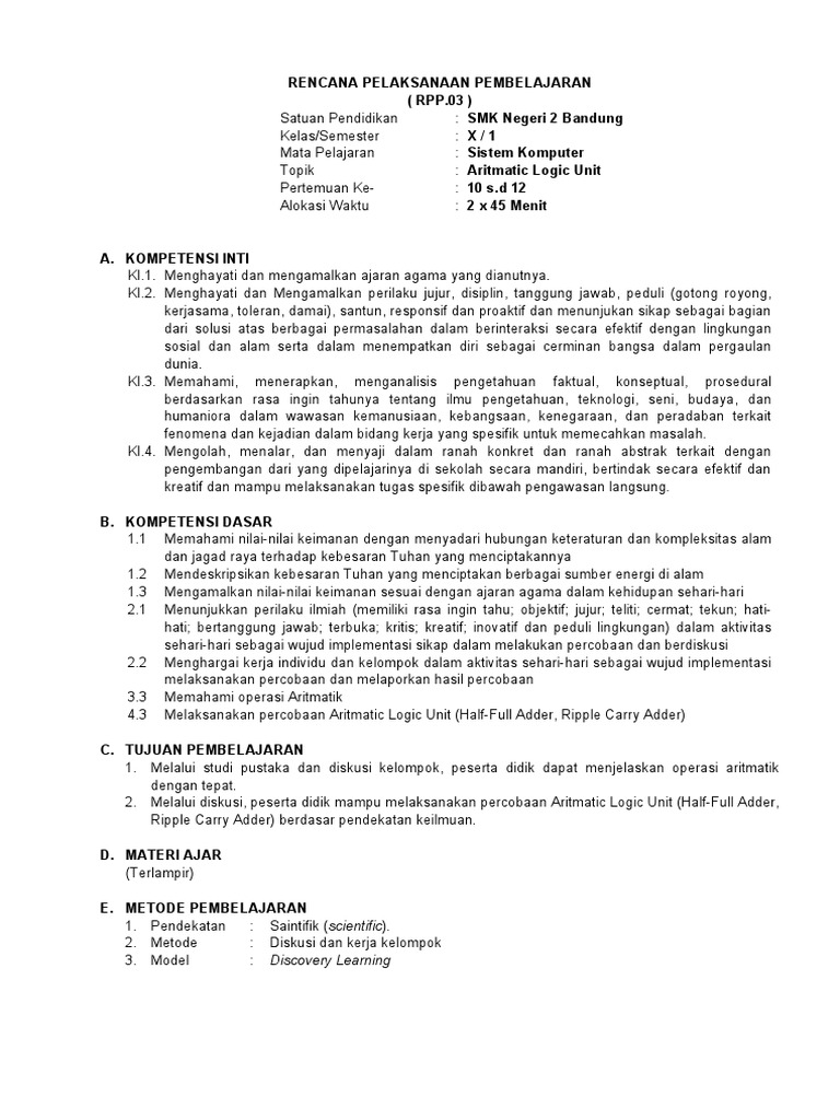 RPP 03 Sistem Komputer Kls X | PDF | Karier & Perkembangan