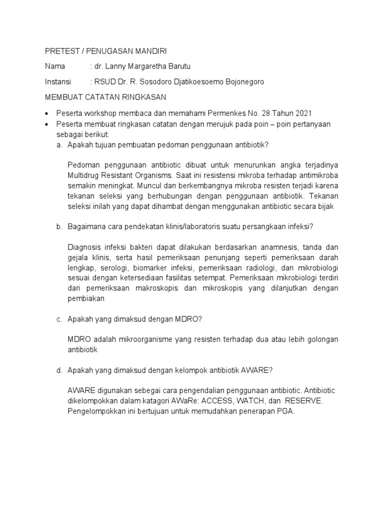 PRETEST WR PPRA PERDALIN - Dr. Lanny Margaretha Barutu | PDF