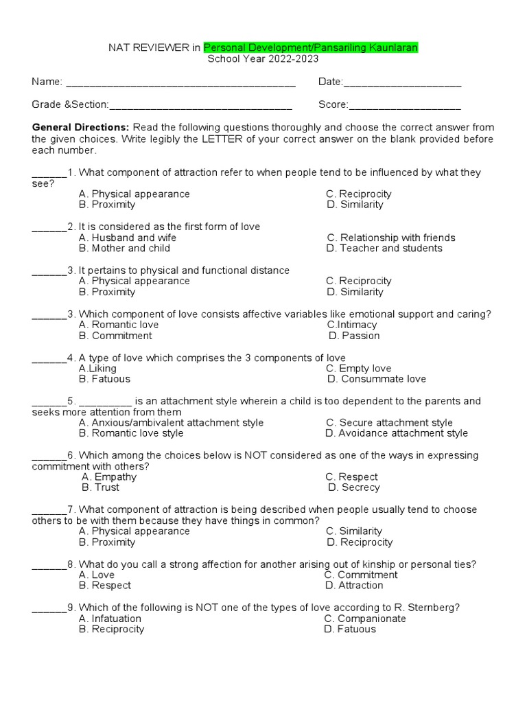 Nat Reviewer Personal Development | PDF