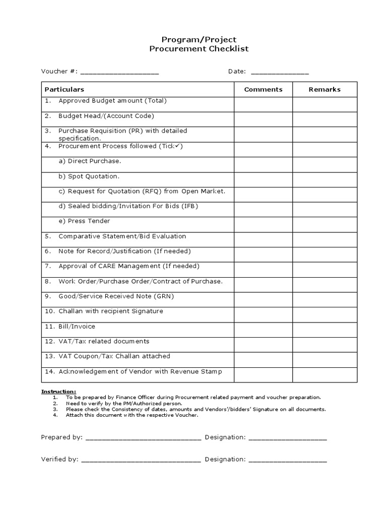 Procurement Checklist | PDF