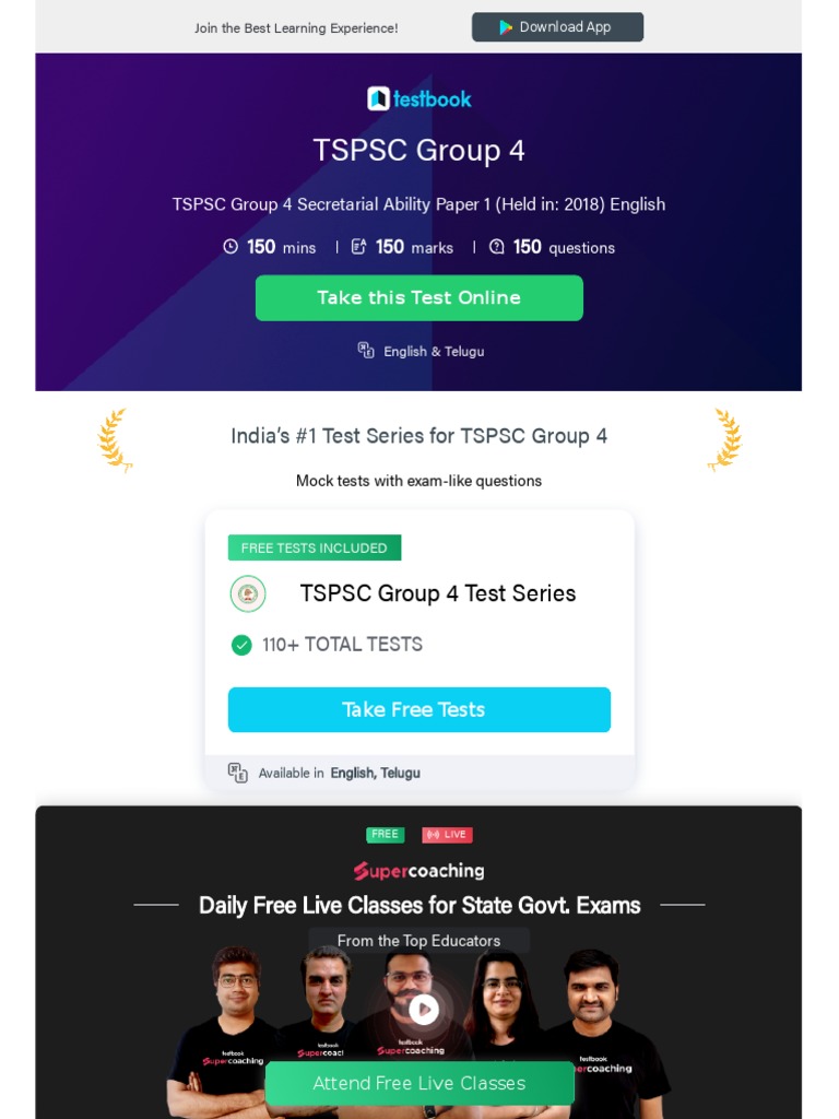 TSPSC Group 4 Secretarial Ability Paper 1 (Held in - 2018) English | PDF | Online Services ...