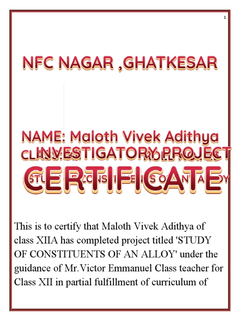 Chemistry Project Bhargava Sai | PDF | Bronze | Brass