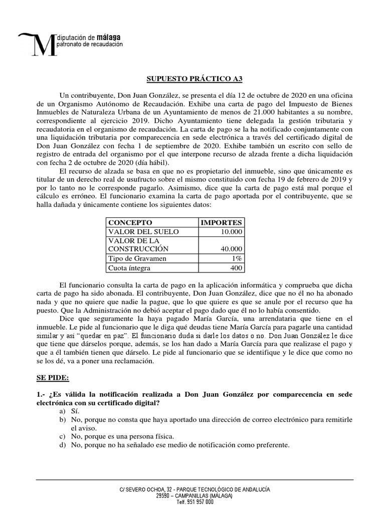 SUPUESTO - PRACTICO - A3 Patronato de Recaudacion | PDF | Impuestos | Justicia