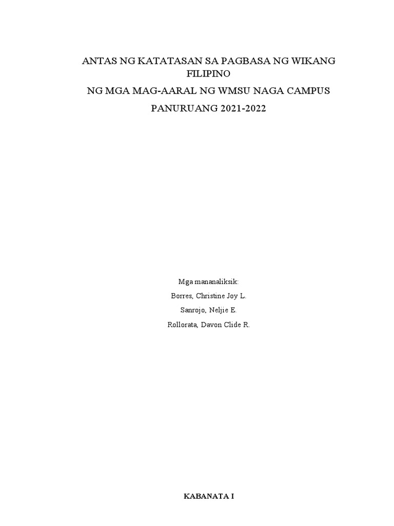 Antas ng Katatasan sa Pagbasa ng WMSU Naga 2021-2022 | PDF