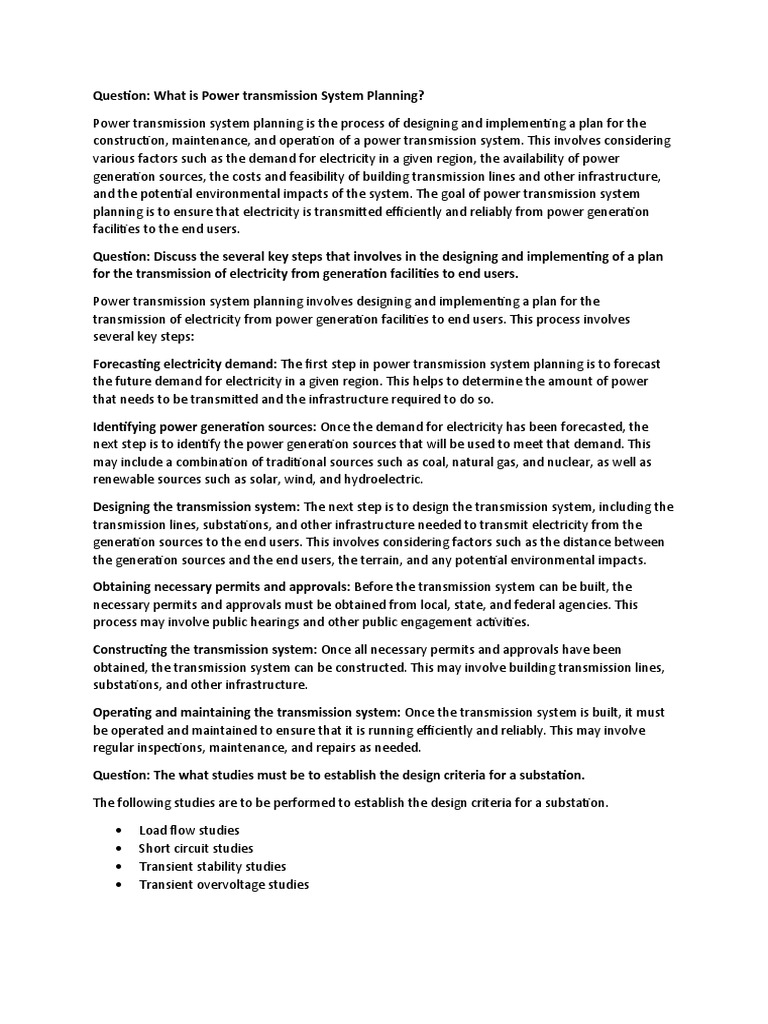 Notes - Power Transmission Planning | PDF | Electricity Generation ...