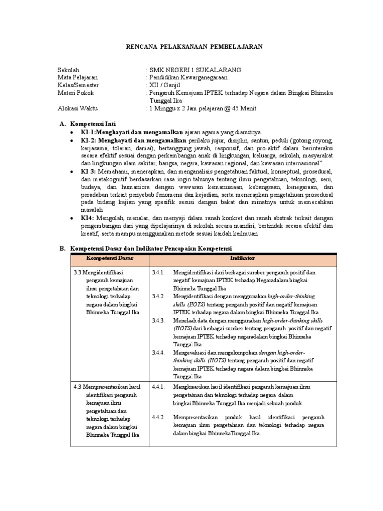 RPP Kelas XII PJBL - UCKE RG (Full) | PDF