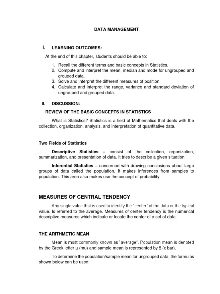 DATA ANALYSIS FUNDAMENTALS | PDF | Statistics | Mean