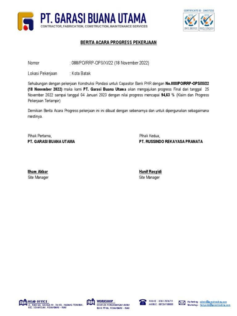 GBU - BA Progress Pekerjaaan Kota Batak | PDF | Bisnis | Pengelolaan Keuangan & Uang