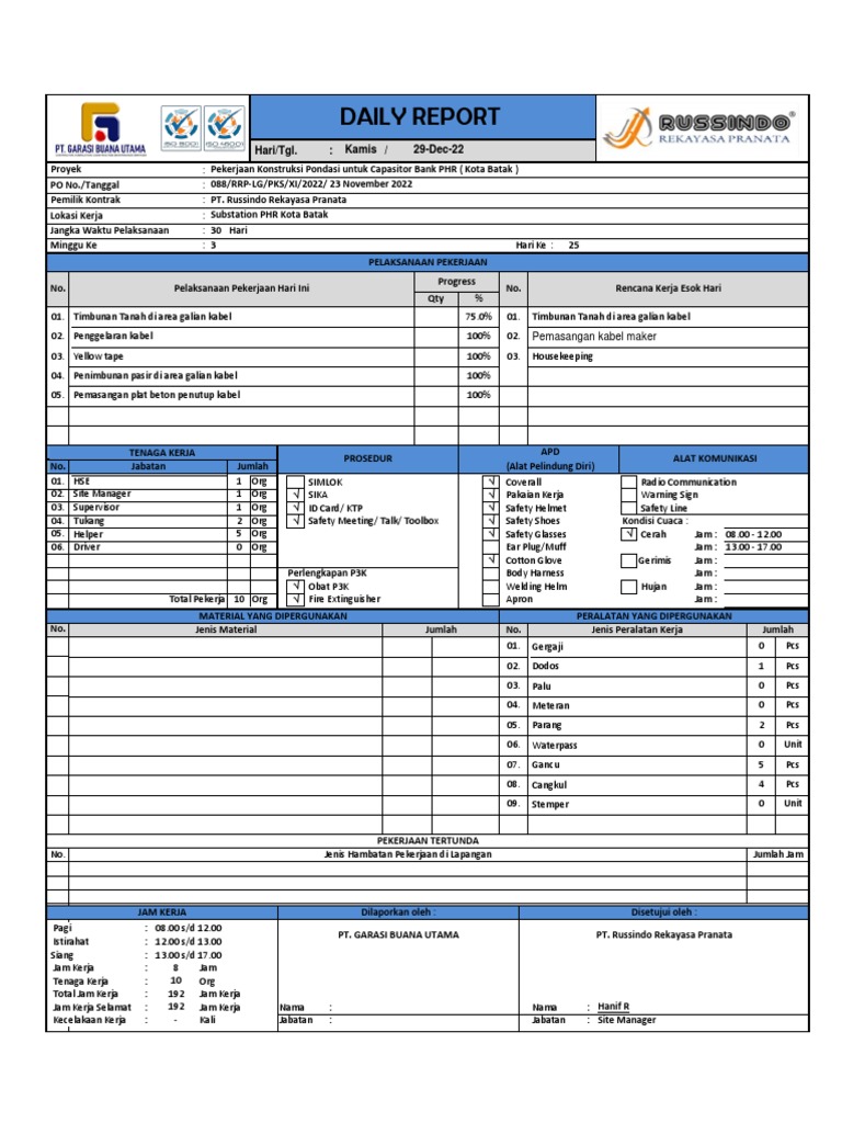 Daily Report 25 Capasitor Bank CKB | PDF