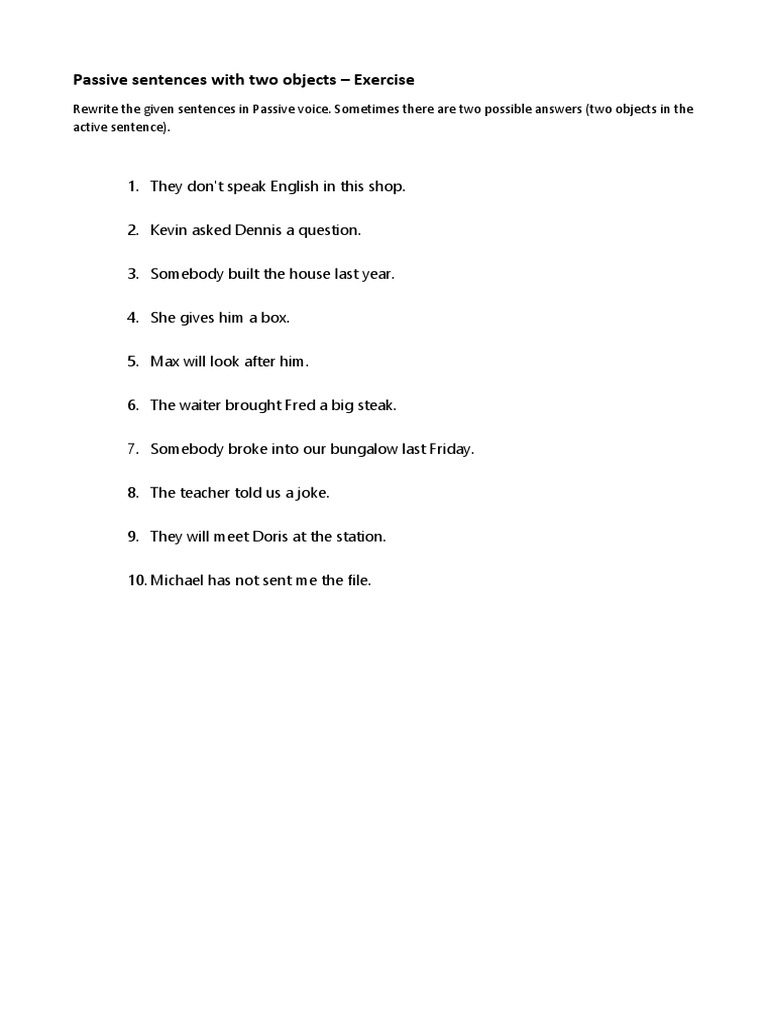 Passive Sentences With Two Objects | PDF
