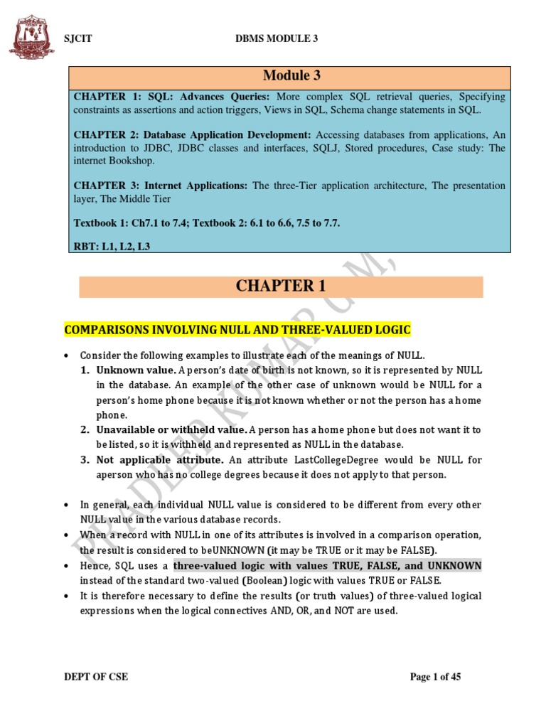 DBMS Module 3 | PDF | Databases | Sql DBMS Module 3 | PDF | Databases | Sql