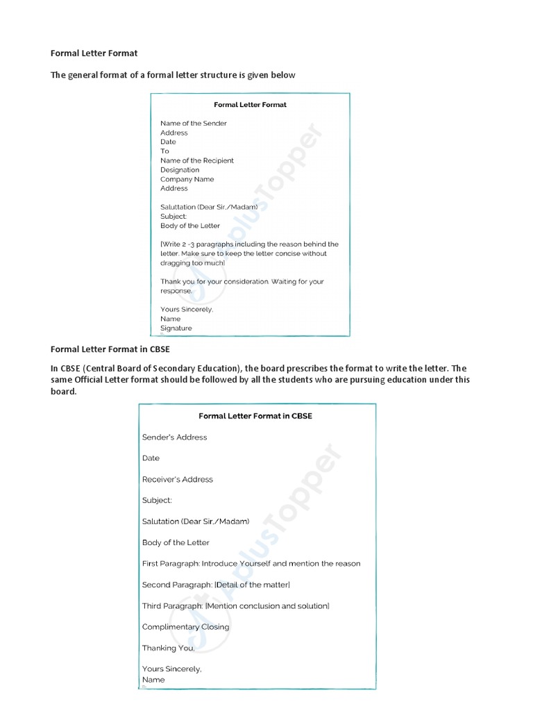 CBSE Formal Letter Writing Guide | PDF | Career & Growth | Finance ...