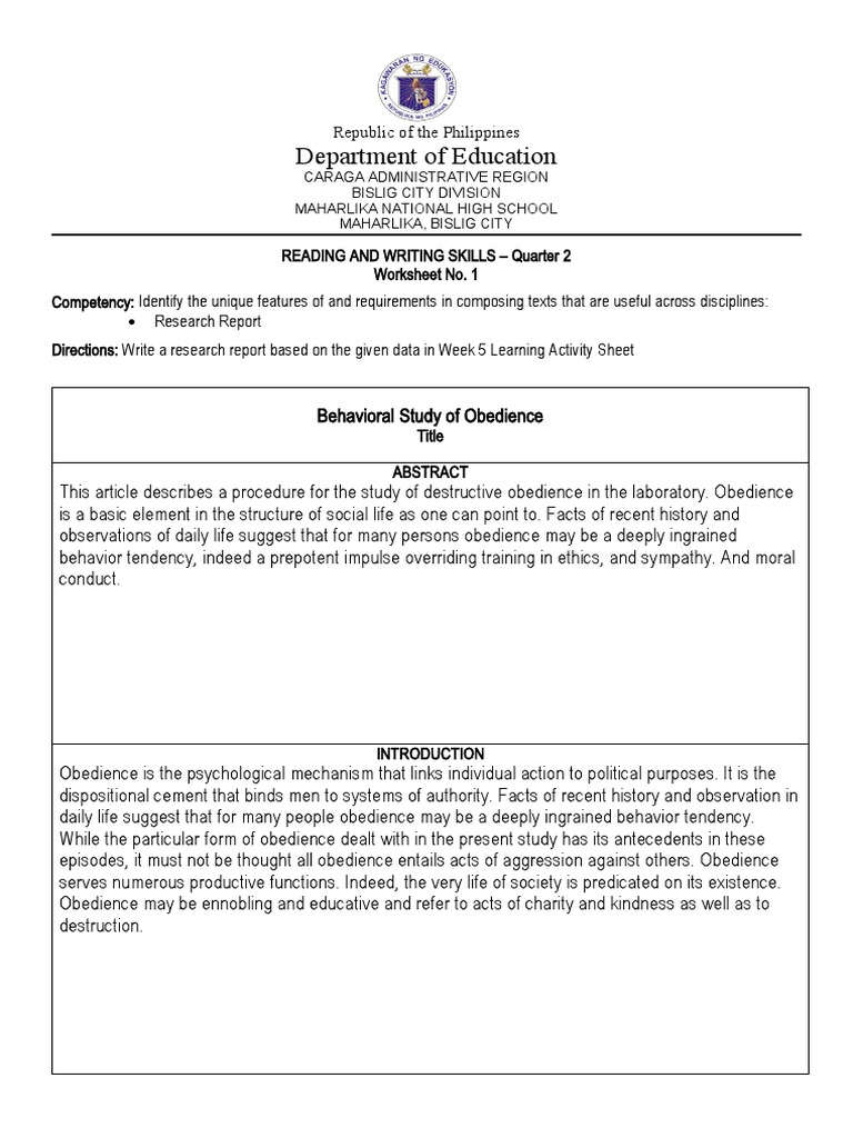 Performance Task Rws Week 5 8 | PDF | Obedience (Human Behavior) | Résumé