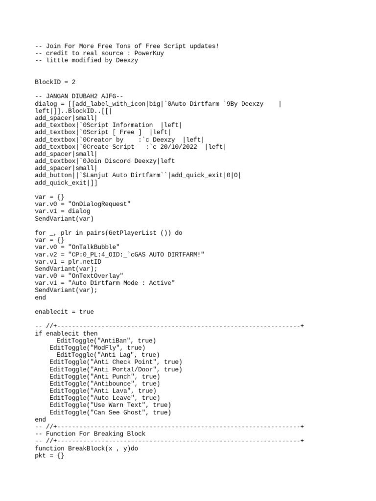Auto Dirtfarm Deexzy.lua | PDF | Computing | Software Engineering