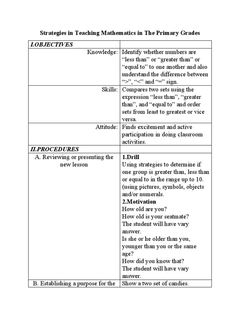 Strategies in Teaching Mathematics in The Primary Grades | PDF
