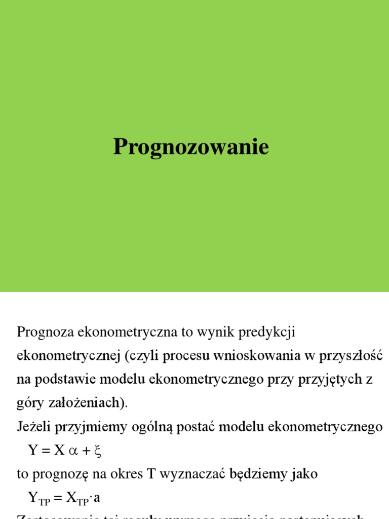 Wykład 4 - Ekonometria - Prognozowanie I Analiza Danych | PDF