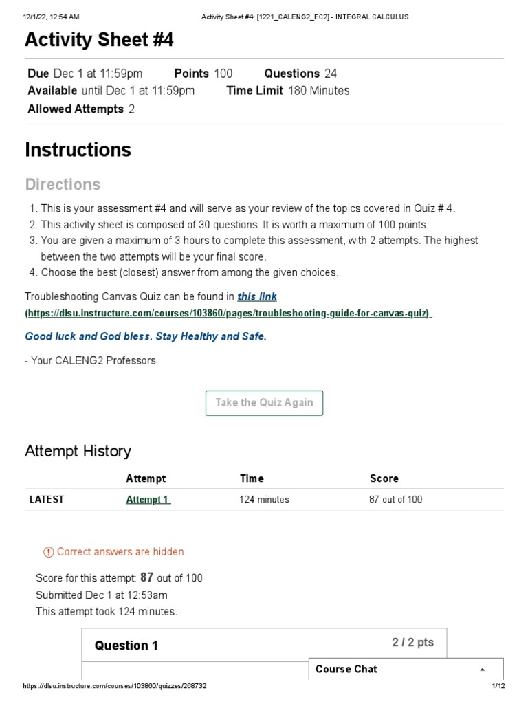Activity Sheet #4: Integral Calculus Review and Practice Problems | PDF ...