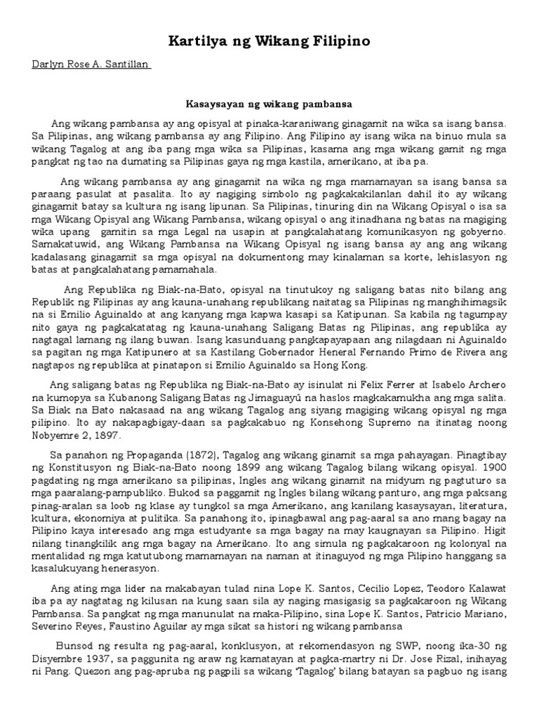 Kartilya NG Wikang Filipino | PDF