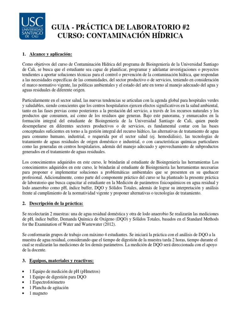 Guia Prã - Ctica de Laboratorio #2 Contaminaciã - N Hidrica | PDF | Hospital | Química