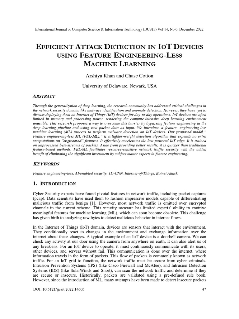 Efficient Attack Detection In Iot Devices Using Feature Engineering Less Machine Learning Pdf