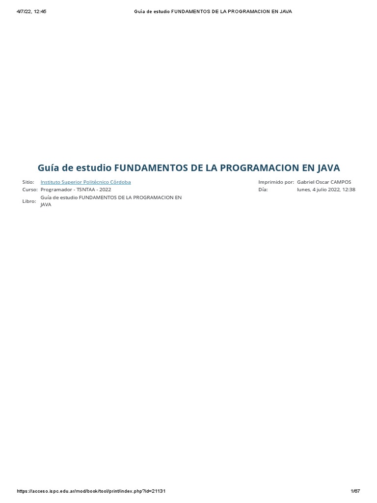 Guía de Estudio Fundamentos de La Programacion en Java | PDF | Java (lenguaje de programación ...