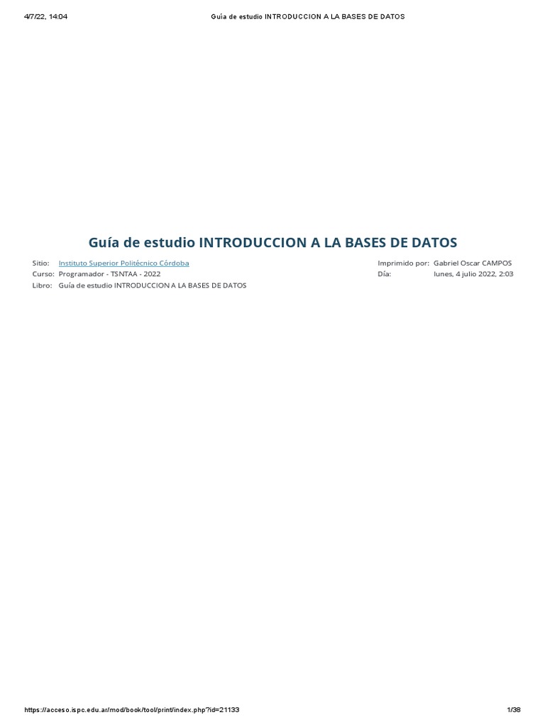 Guía de Estudio Introduccion A La Bases de Datos | PDF | Bases de datos | Oracle Corporation
