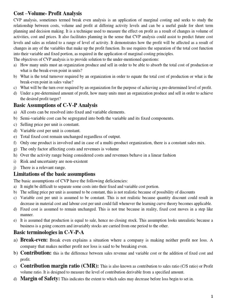 Cost-Volume-Profit Analysis Overview | PDF | Management Accounting ...