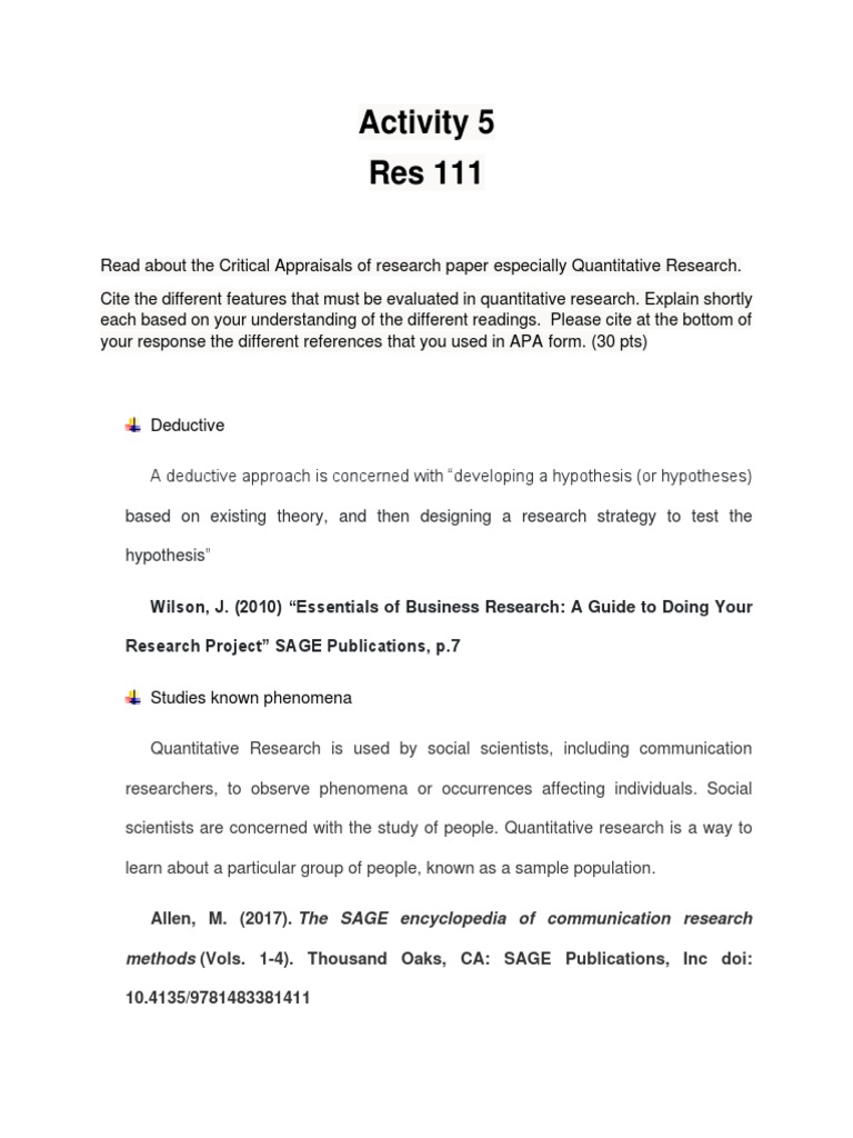 Activity 5 | PDF | Quantitative Research | Hypothesis