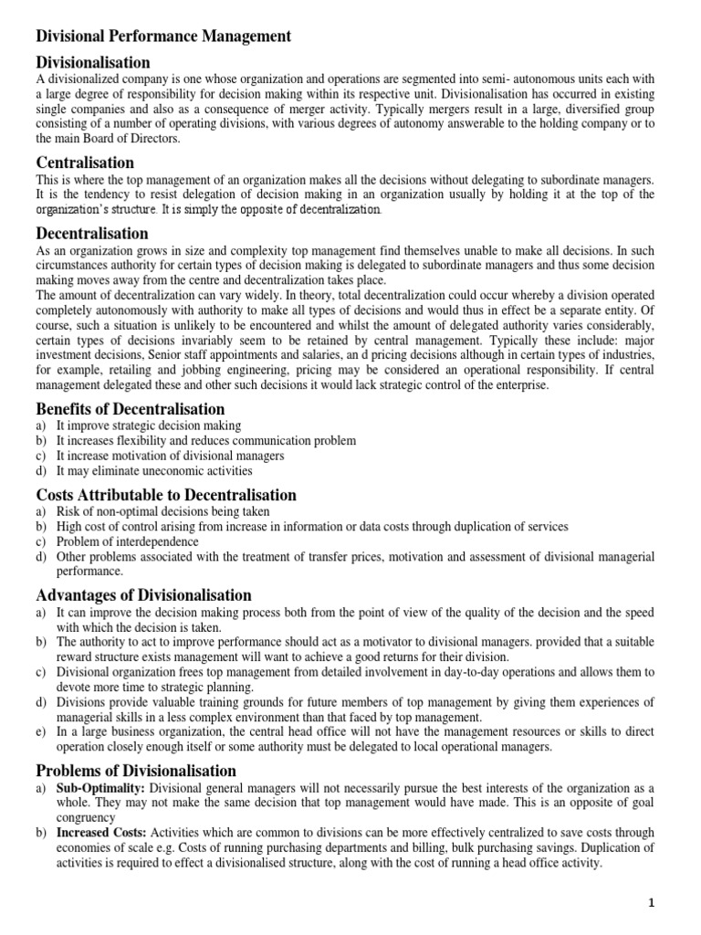 Divisional Performance Management Overview | PDF | Profit (Economics ...