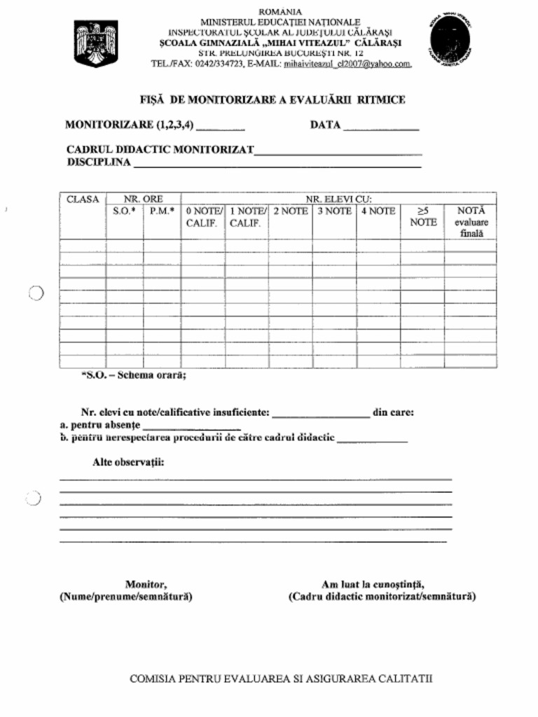 Fisa de Monitorizare A Evaluarii Ritmice | PDF Fisa de Monitorizare A Evaluarii Ritmice | PDF