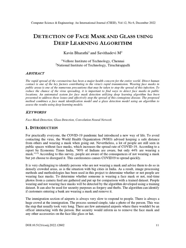 Detection Of Face Mask And Glass Using Deep Learning Algorithm Download Free Pdf Deep